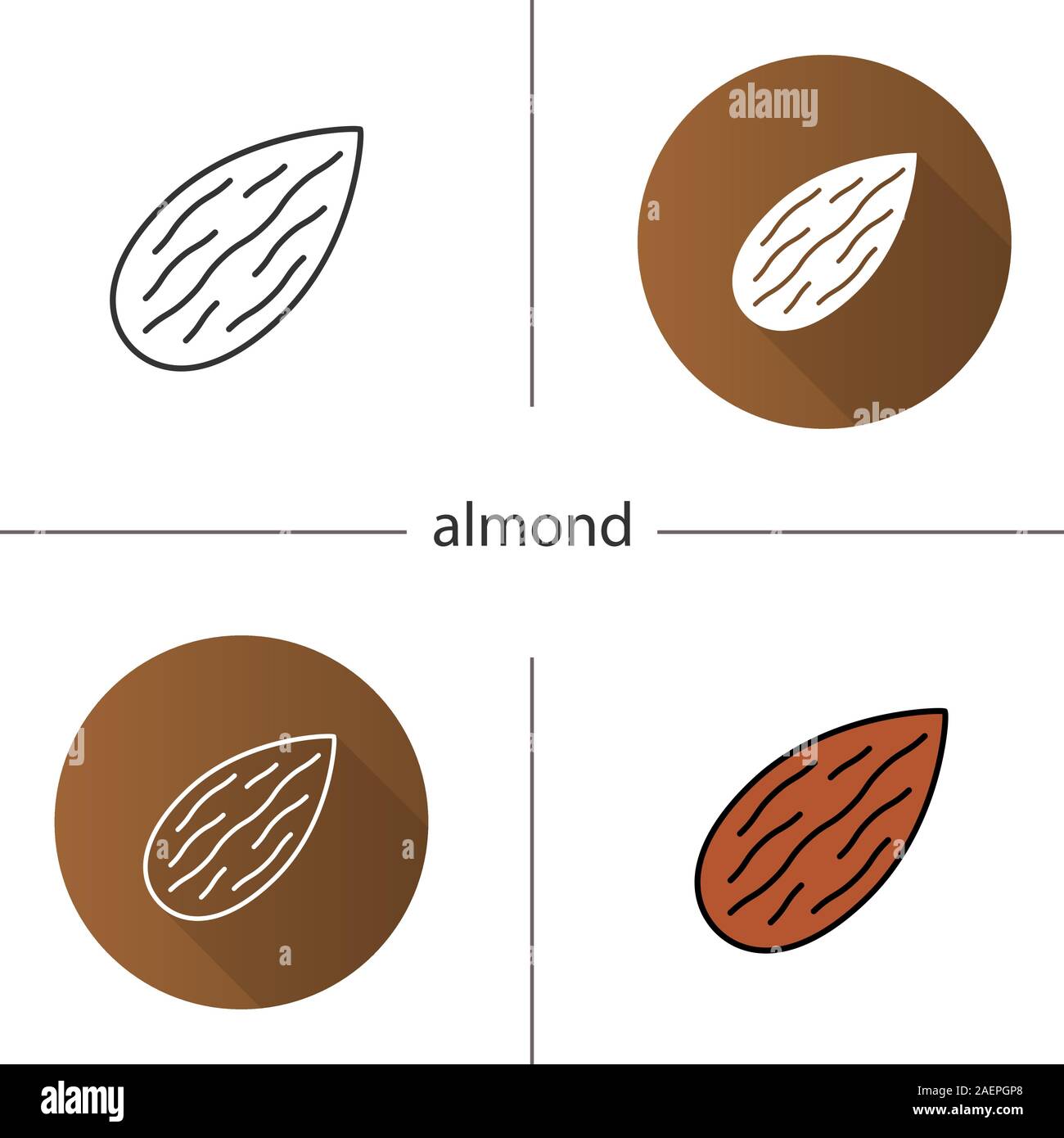 Almond icon. Flat design, linear and color styles. Isolated vector ...