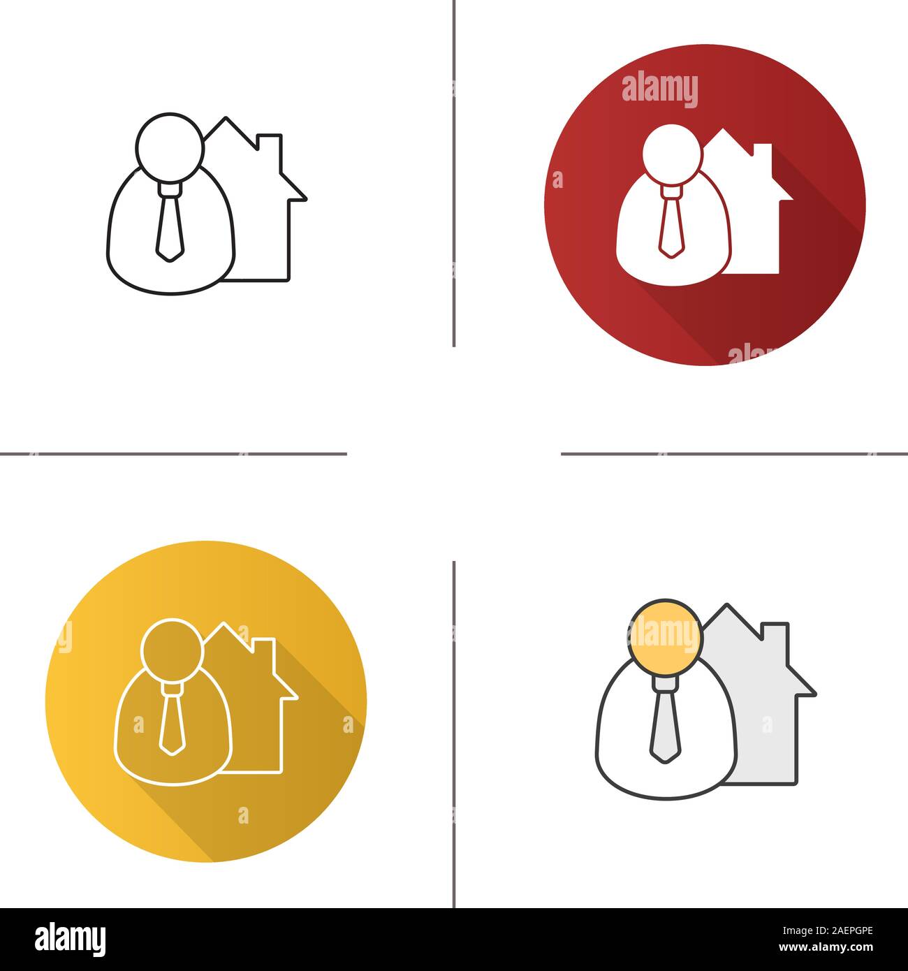 Broker, realtor icon. Flat design, linear and color styles. Real estate ...