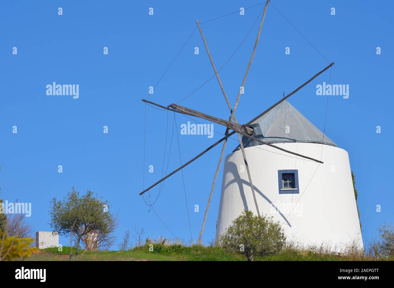Traditional windmill in Castro Marim, Algarve, Southern Portugal Stock ...