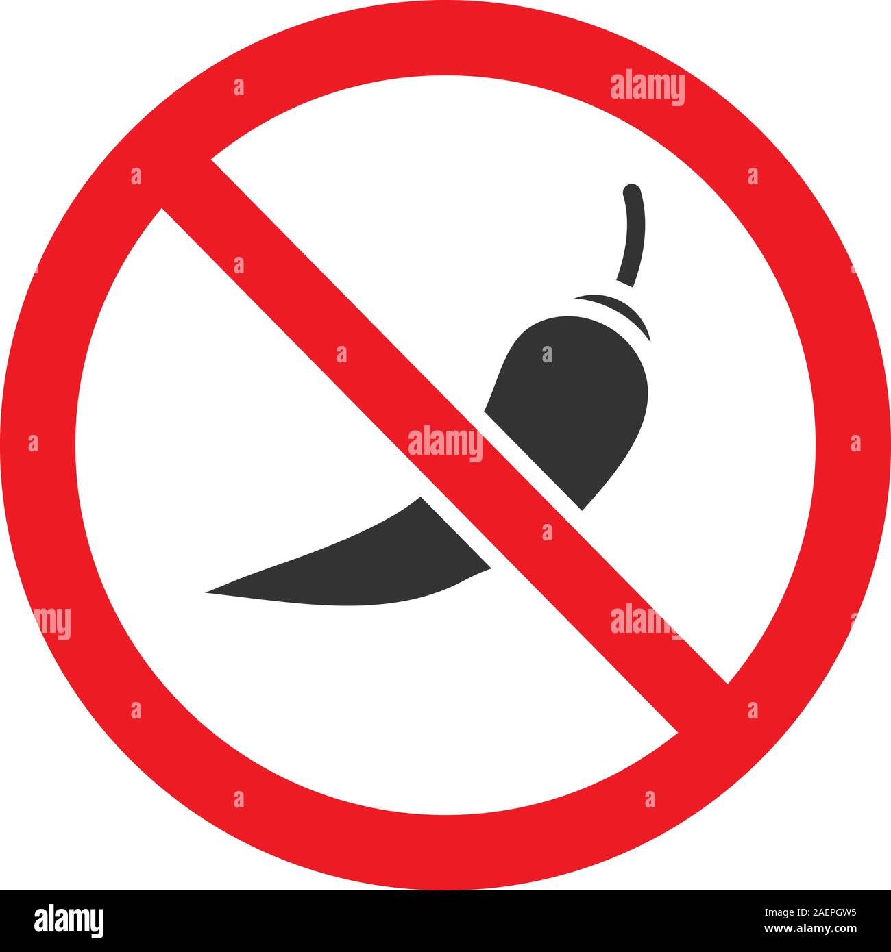 Forbidden sign with chili pepper glyph icon. Stop silhouette symbol. No ...
