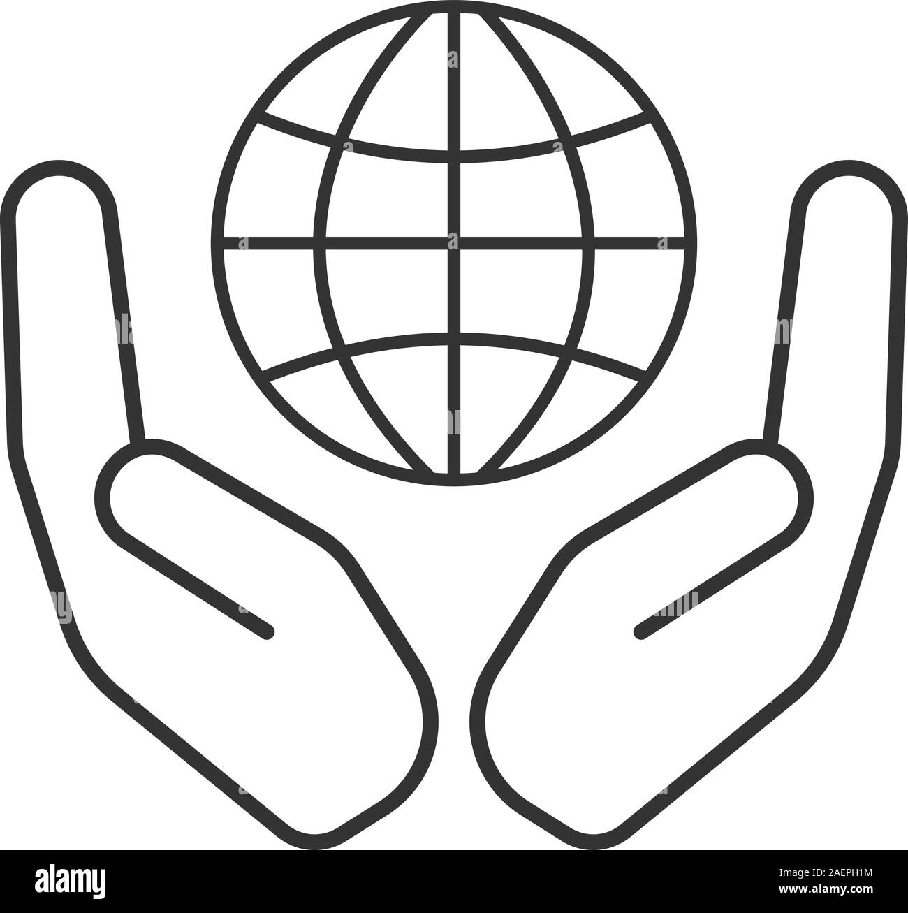 Open palms with globe linear icon. World care. Thin line illustration ...