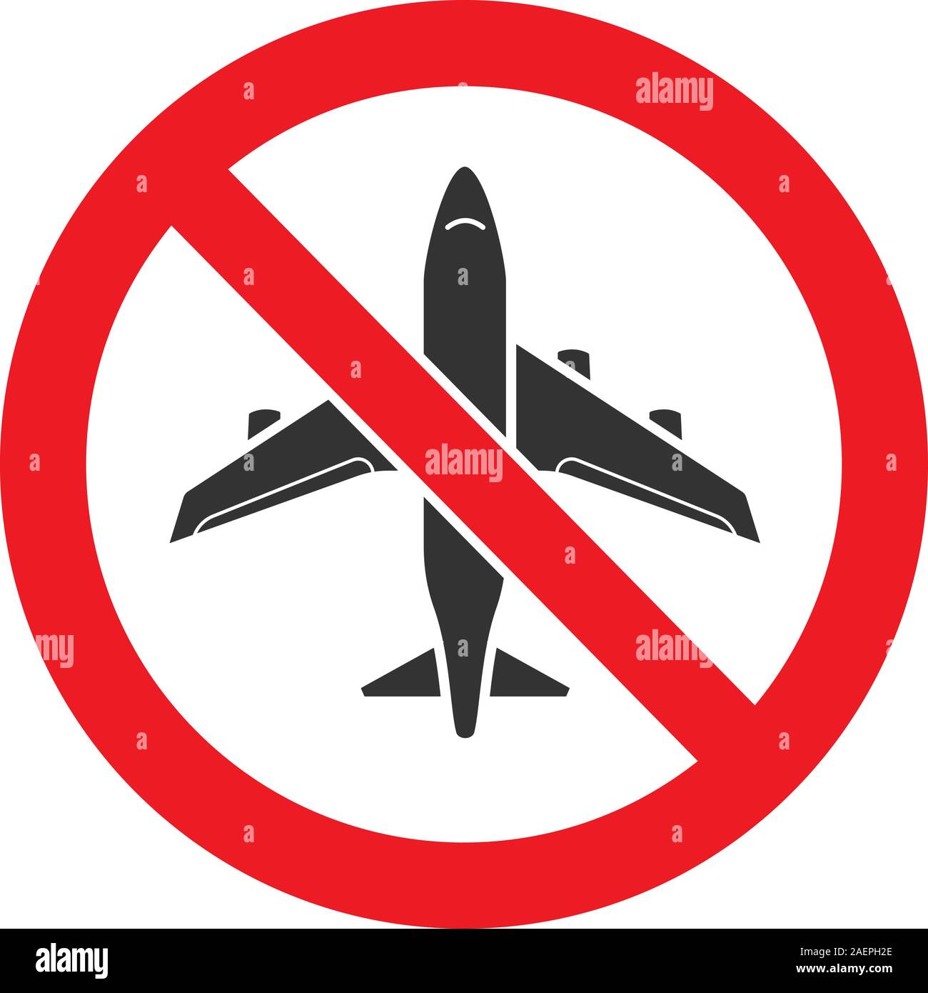 Forbidden sign with airplane glyph icon. Stop silhouette symbol. No ...
