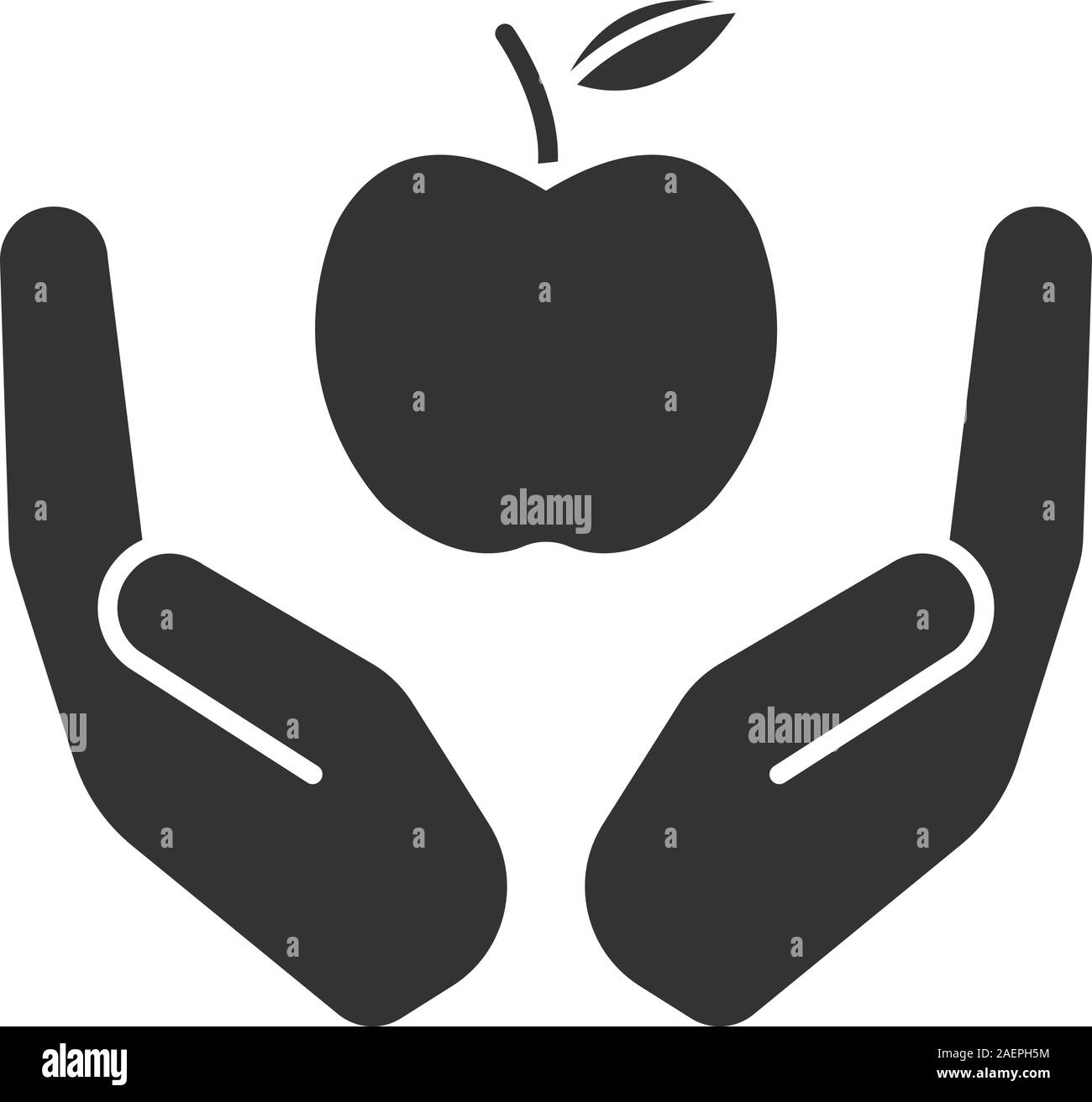 Open palms with apple glyph icon. Organic food. Silhouette symbol. Eco ...