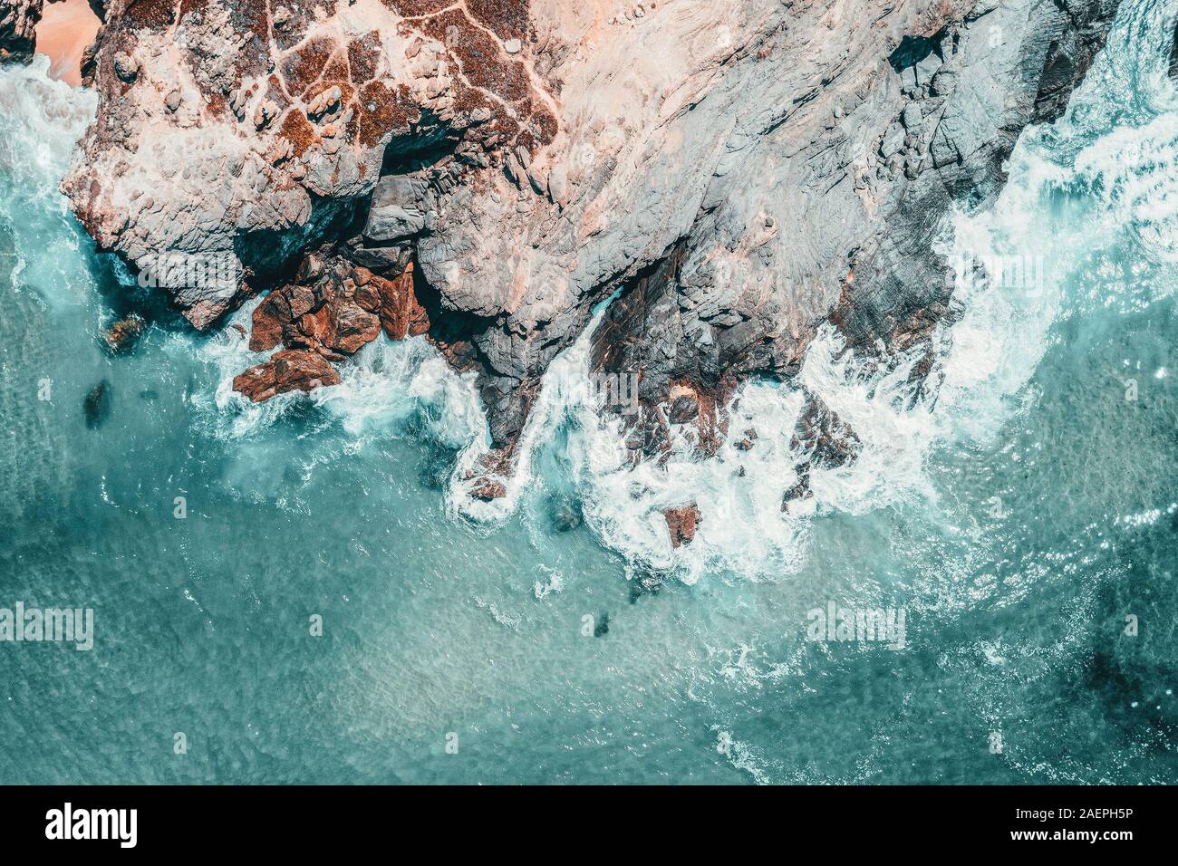 Aerial View Of Ocean Waves Crashing Stock Photo - Alamy