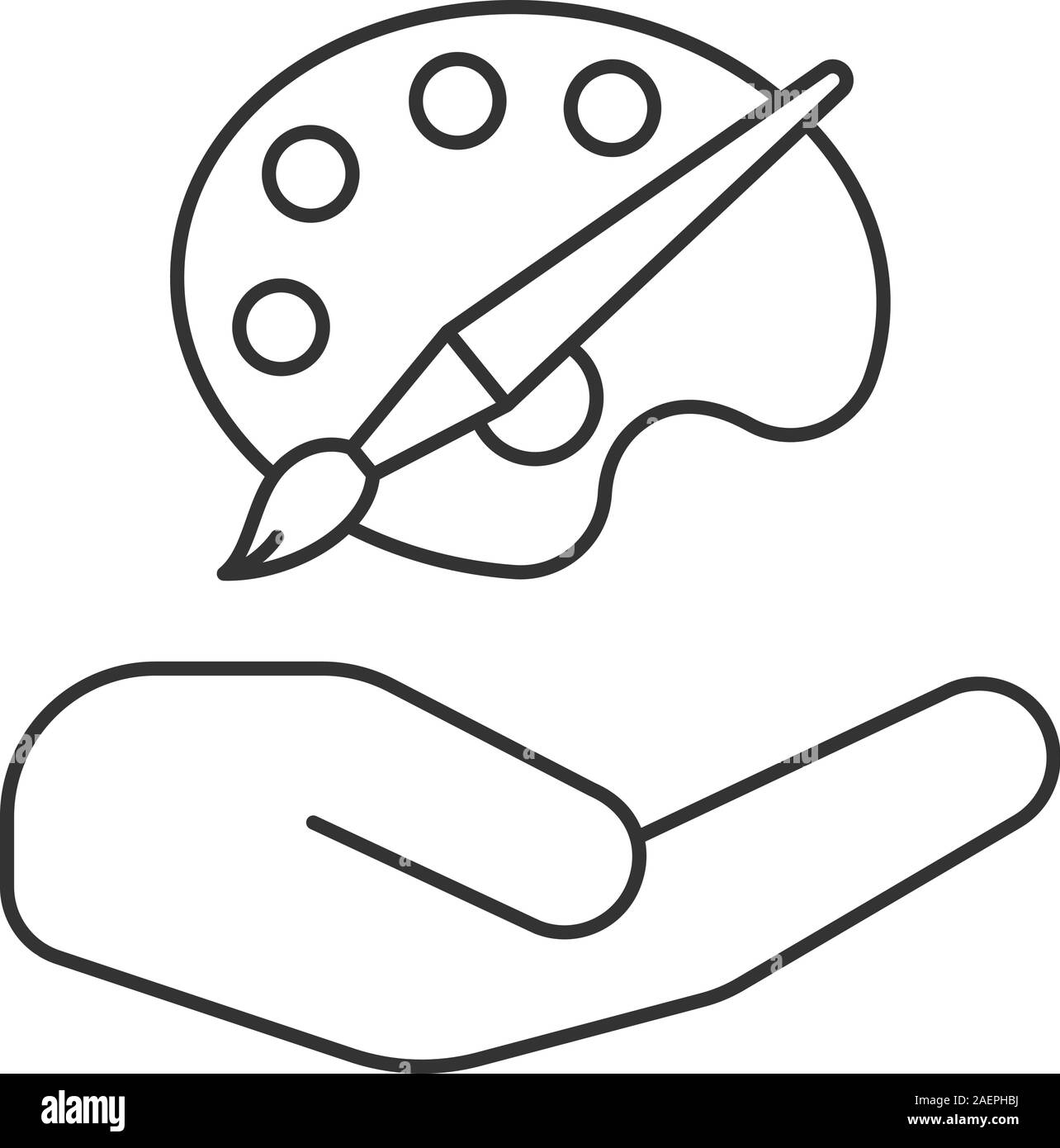 Open hand with artist paint and brush linear icon. Art supplies store ... Open hand with artist paint and brush linear icon. Art supplies store ...