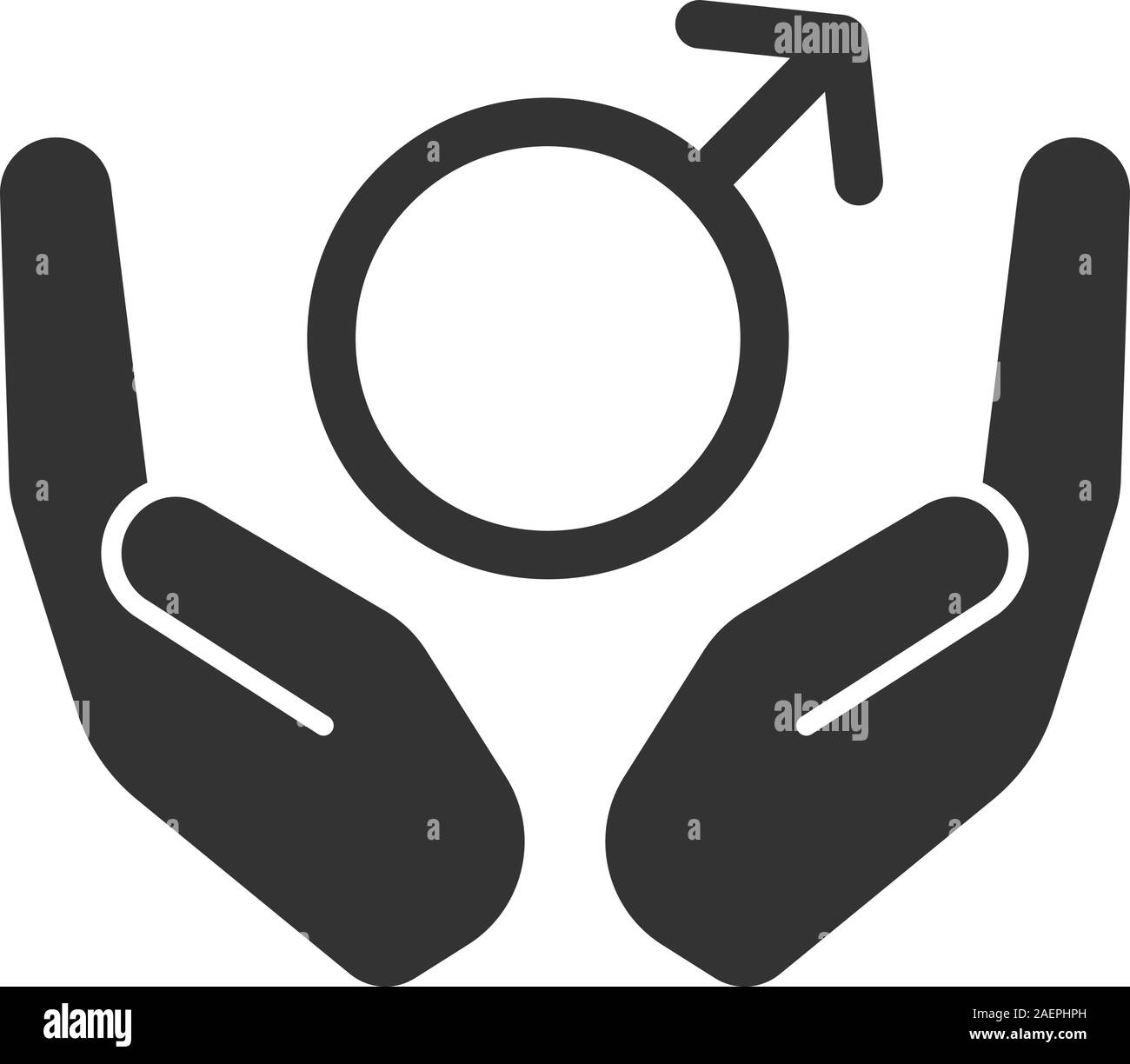Open palms with male symbol glyph icon. Men's health care. Silhouette ...