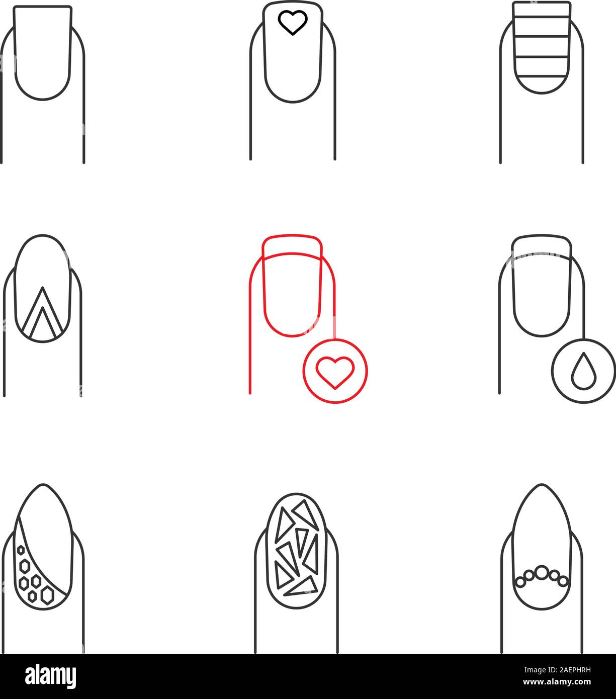 Manicure linear icons set. Thin line contour symbols. Square shaped ...