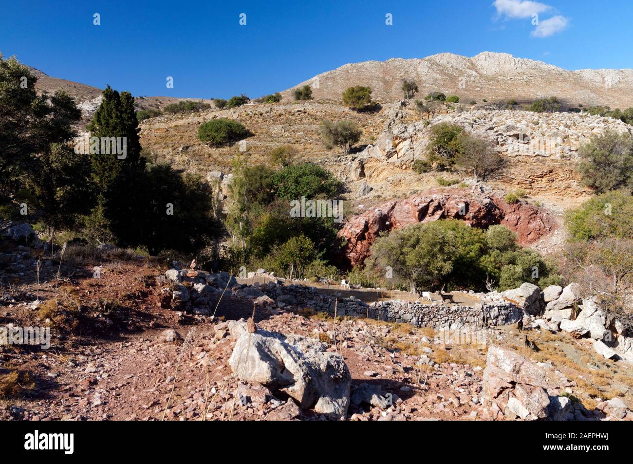 Footpath from Mikro Horio to Lethra Beach, Tilos, Dodecanese islands ...