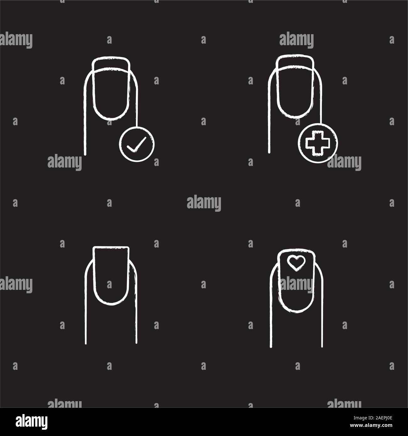 Manicure chalk icons set. Fingernails medical care, square shaped ...