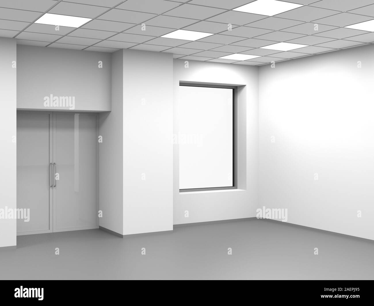 Abstract empty open space office interior, fragment with entrance door ...