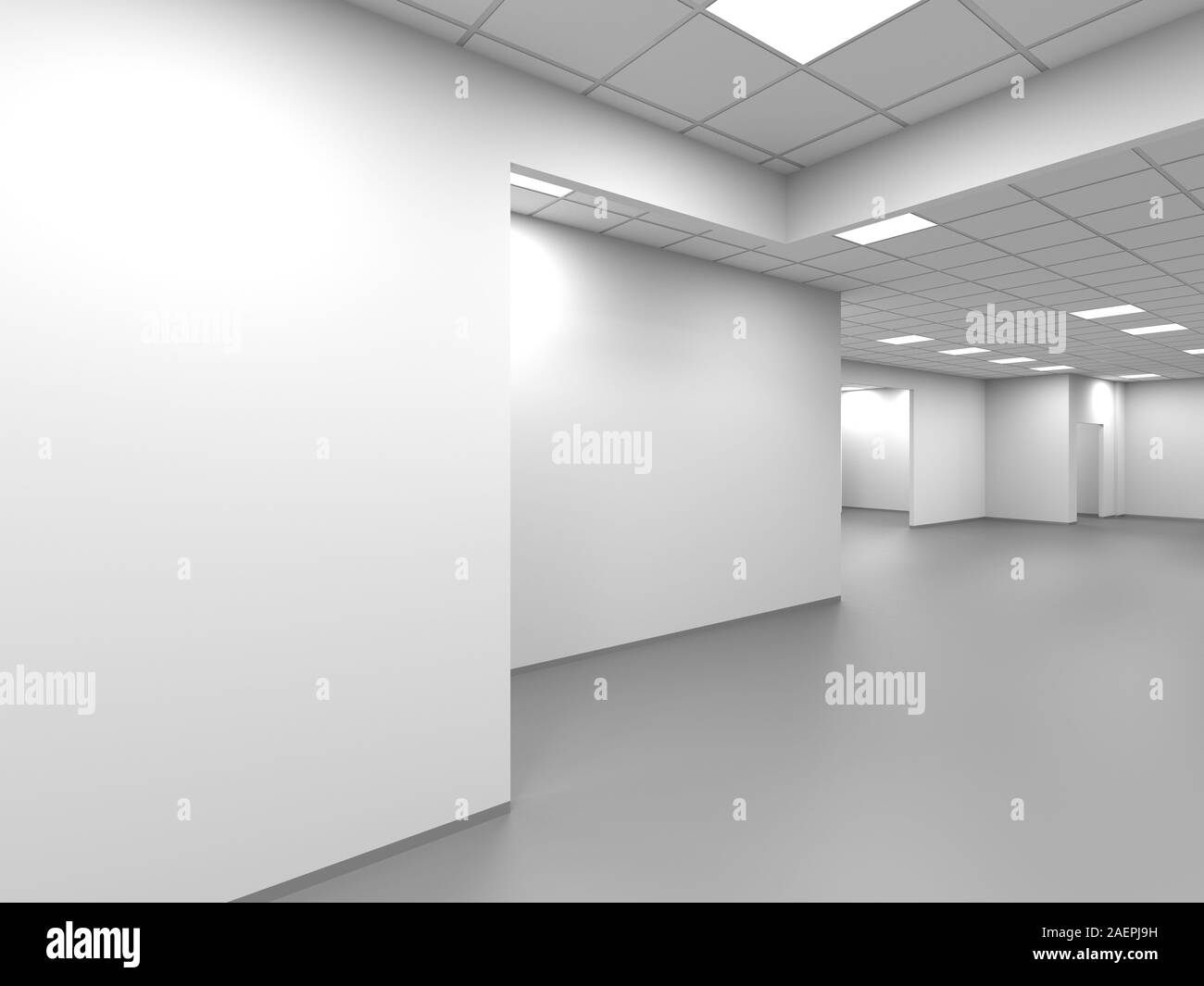 An empty office room with white walls and sections, abstract interior ...