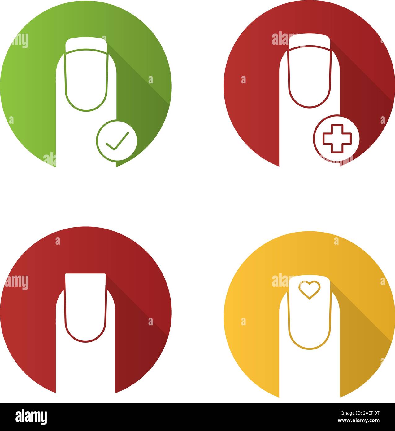 Manicure flat design long shadow glyph icons set. Fingernails medical ...