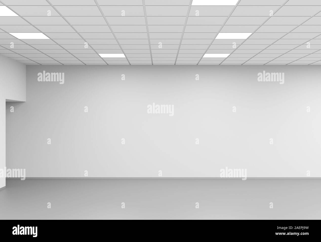 Wide open space room, an empty office interior background, 3d rendering ...