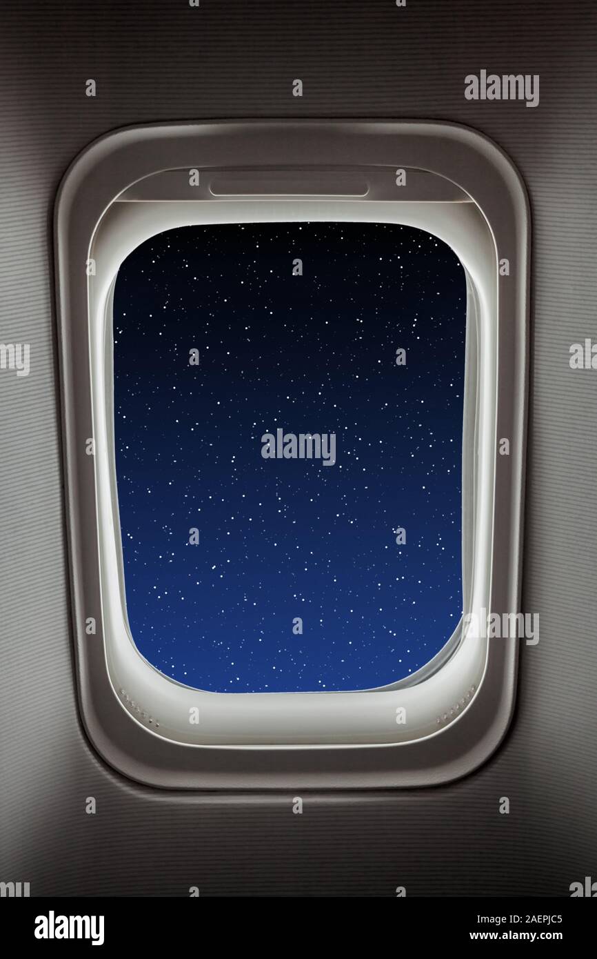 Night sky with stars. View from airplane window Stock Photo - Alamy