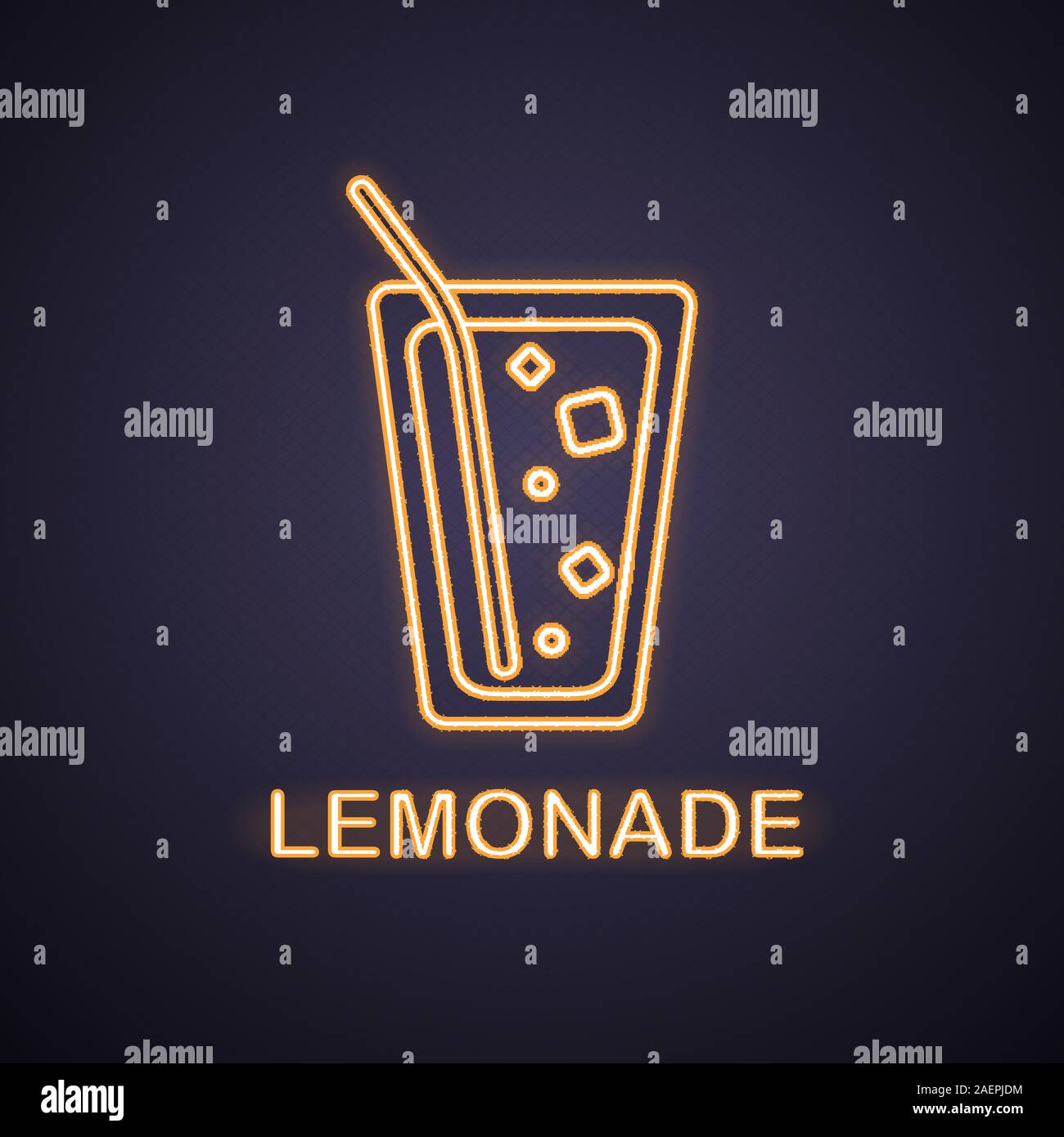 Lemonade neon light icon. Cafe glowing sign. Soda glass with straw and ...