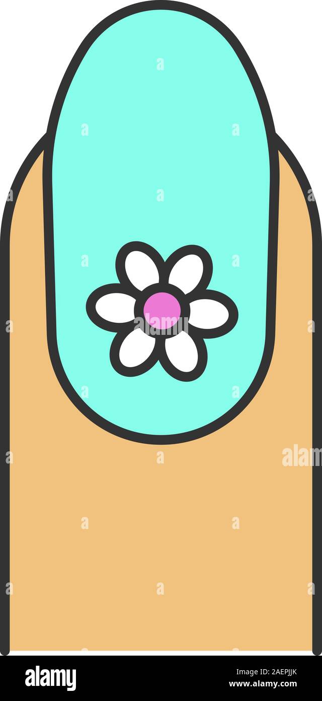 Oval shaped nail with floral design color icon. Classic manicure with ...