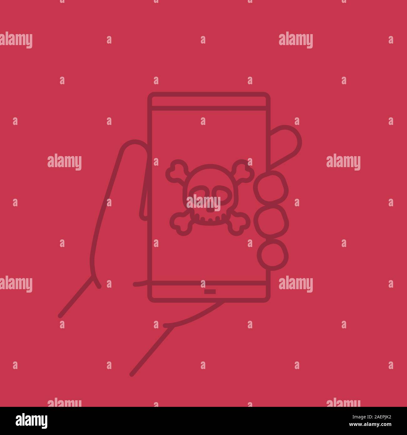 Hand holding smartphone linear icon. Smart phone virus. Thin line ... Hand holding smartphone linear icon. Smart phone virus. Thin line ...
