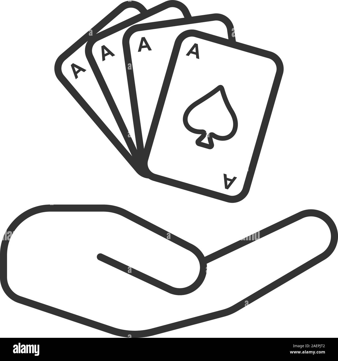 Open hand with playing cards linear icon. Gambling. Thin line ...