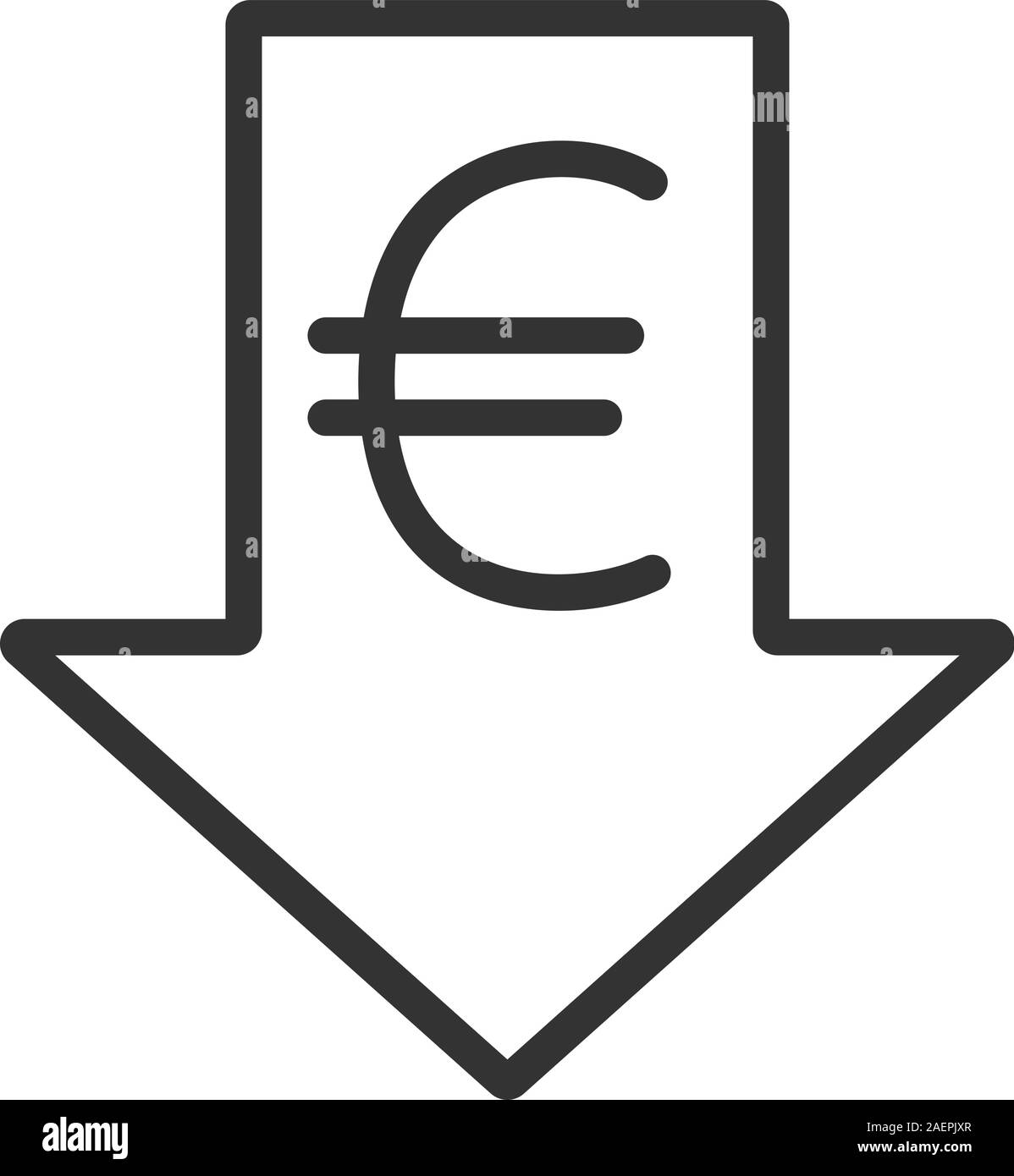 Euro rate falling linear icon. Thin line illustration. European Union ...