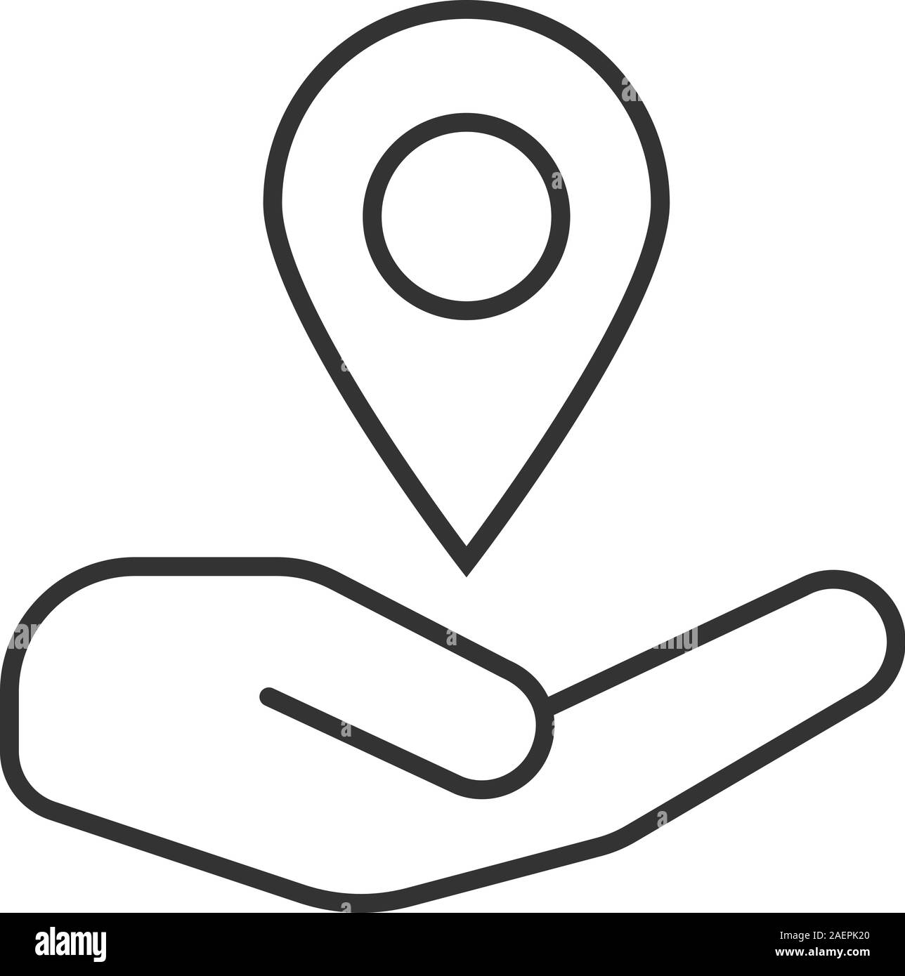 Open hand with map pinpoint linear icon. GPS navigation. Thin line ...