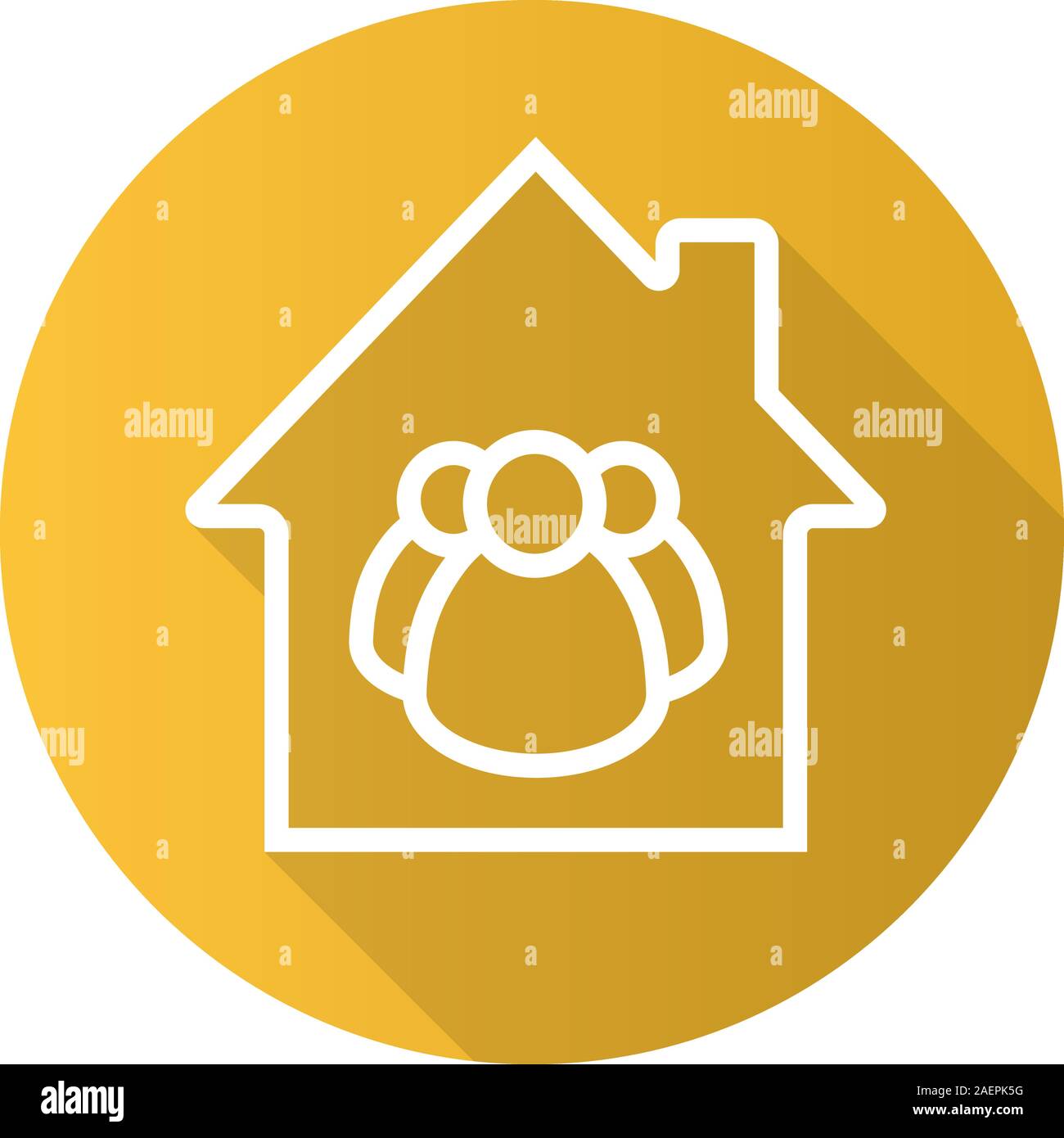 Family house flat linear long shadow icon. House with group of people ...