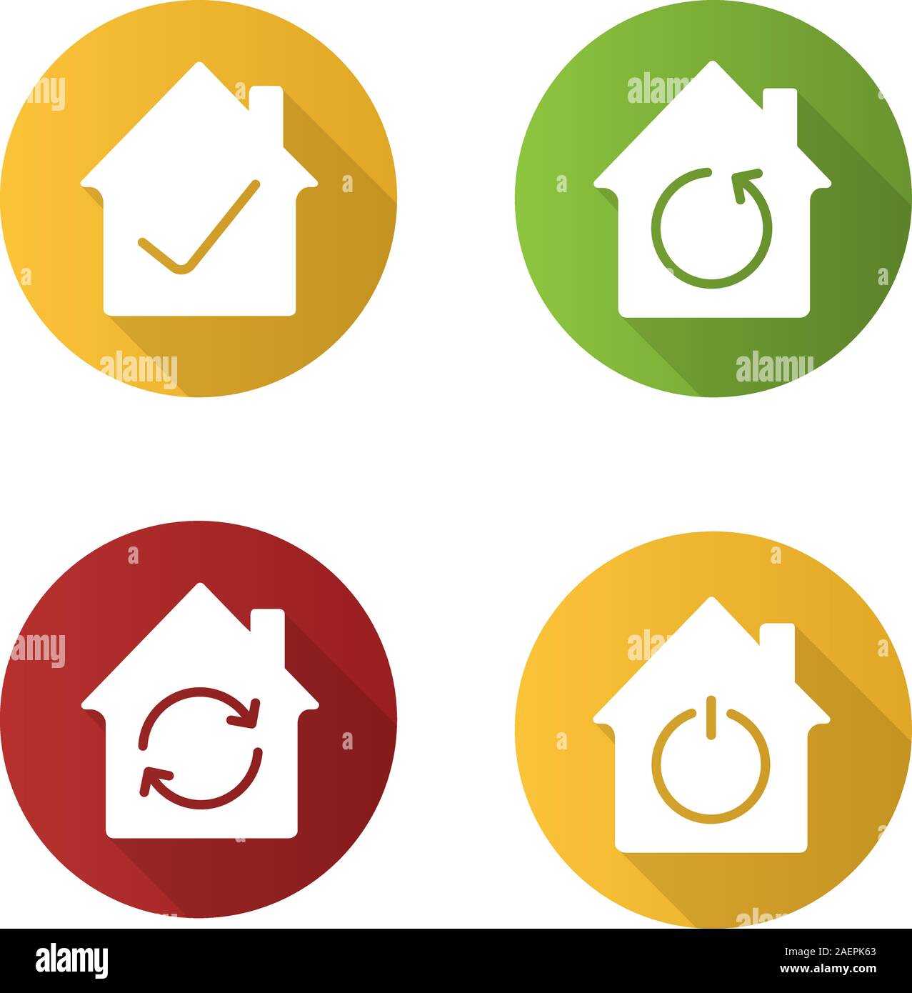 Houses flat design long shadow glyph icons set. Home restoration ...