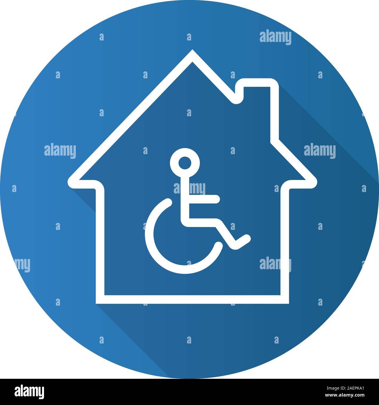 Handicap hospital flat linear long shadow icon. House with special ...