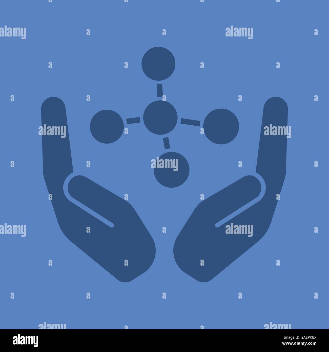 Open palms with molecule glyph color icon. Silhouette symbol. Chemical ...