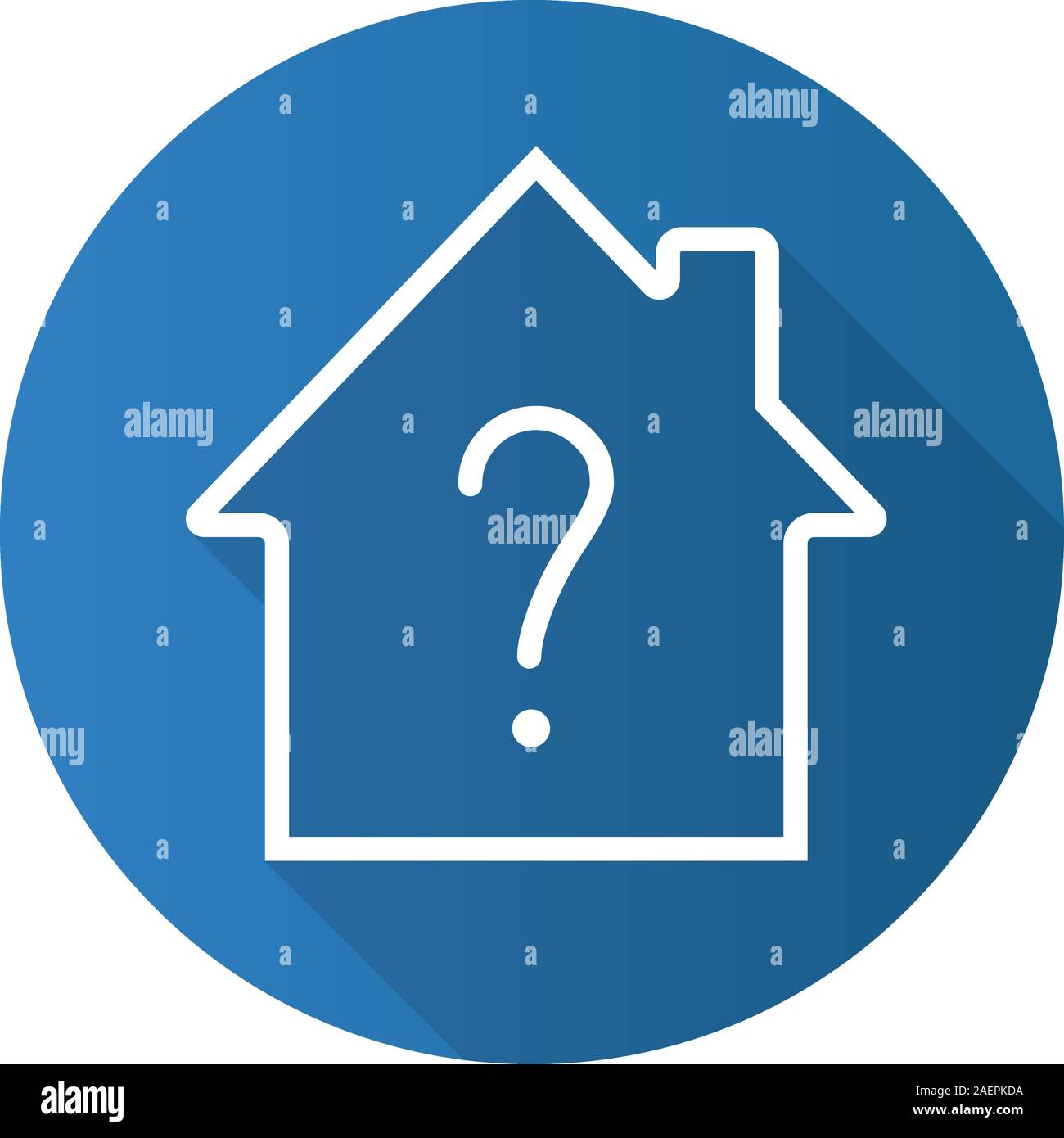 Housing problems flat linear long shadow icon. House with question mark ...