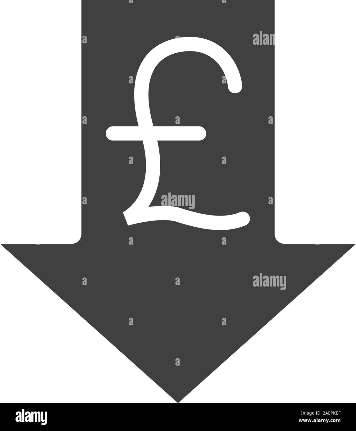 Pound rate falling glyph icon. Silhouette symbol. Great Britain pound ...