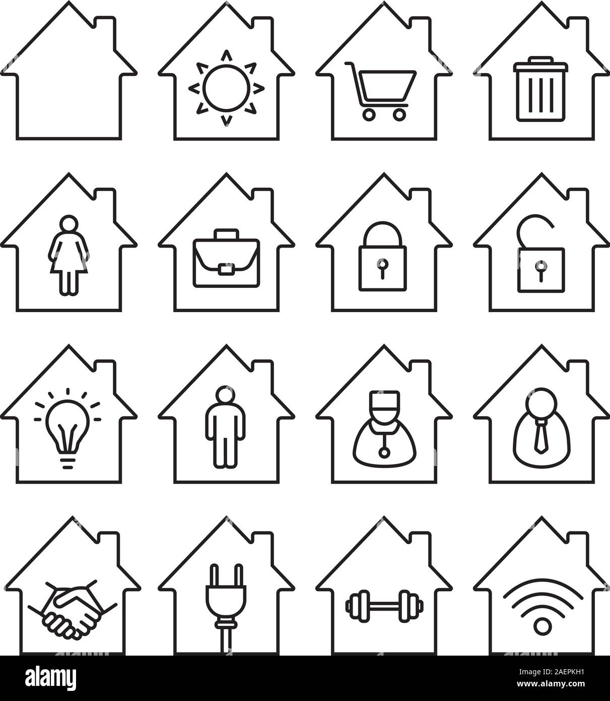 Houses linear icons set. Thin line contour symbols. Home buildings with ...