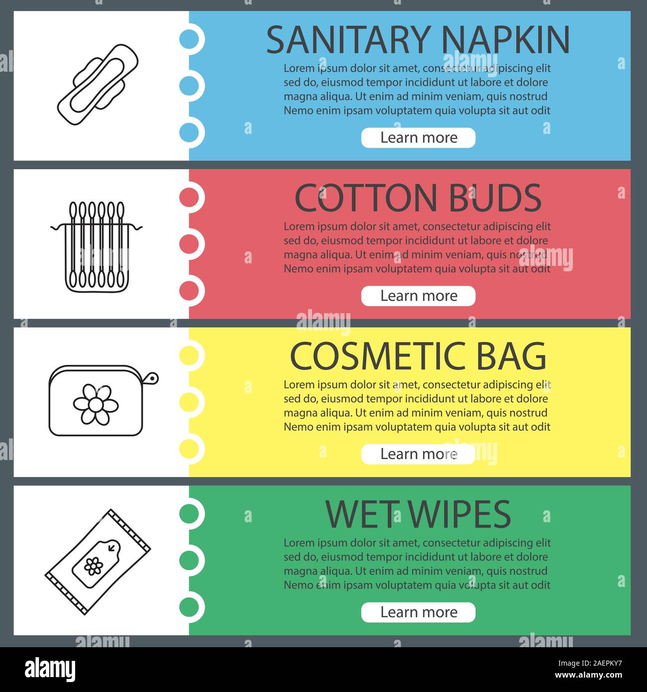Hygienic accessories web banner templates set. Sanitary napkin, cotton ...