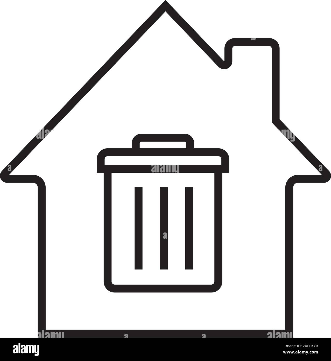 House with trashcan inside linear icon. Garbage removal service. Thin ...