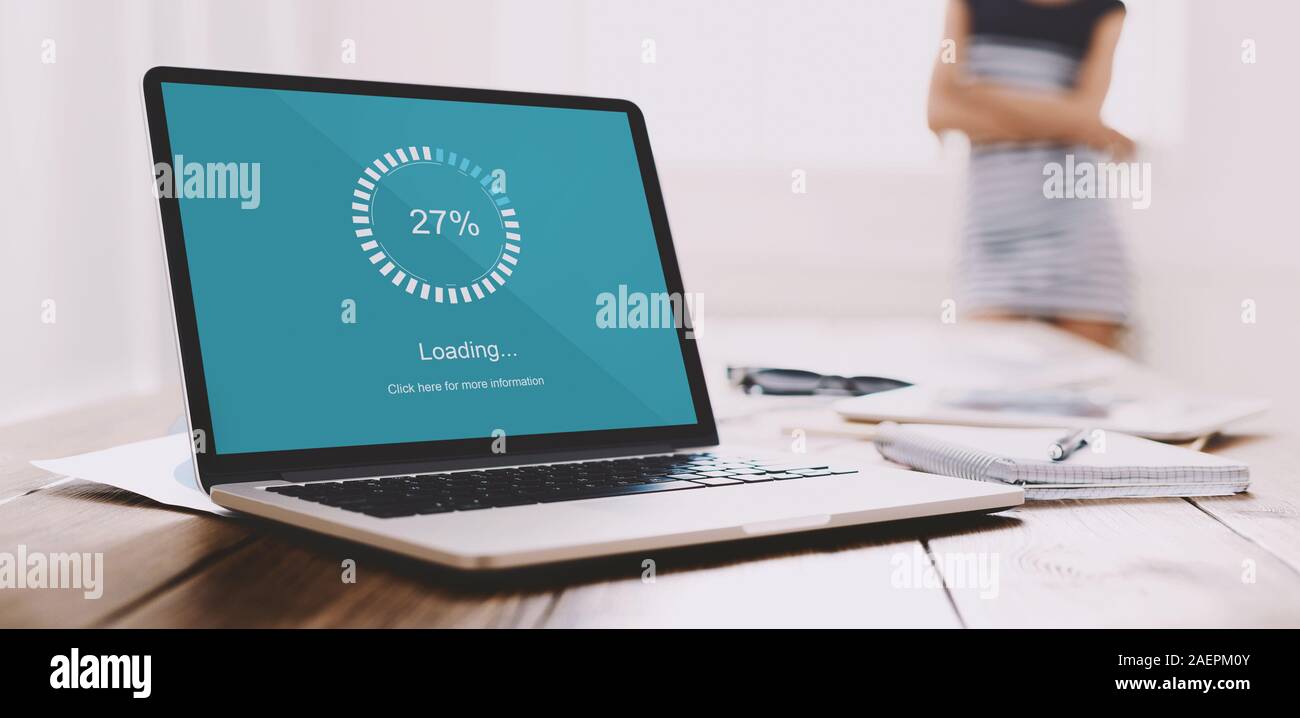 Close up of freelancer laptop with loading bar on screen Stock Photo ...
