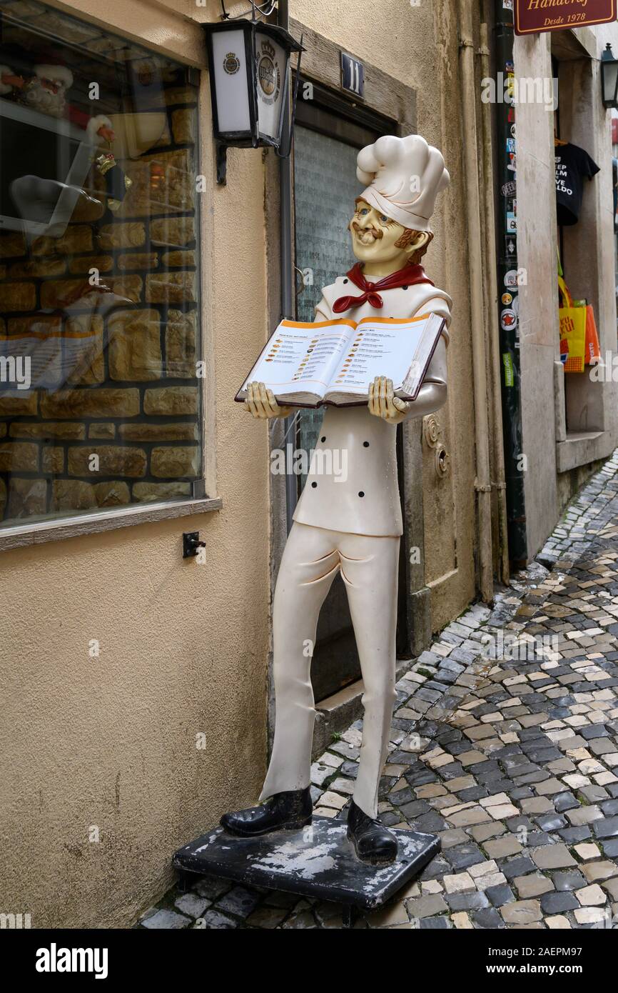 Statue of chef outside restaurant, Sintra, Lisbon, Portugal Stock Photo ...