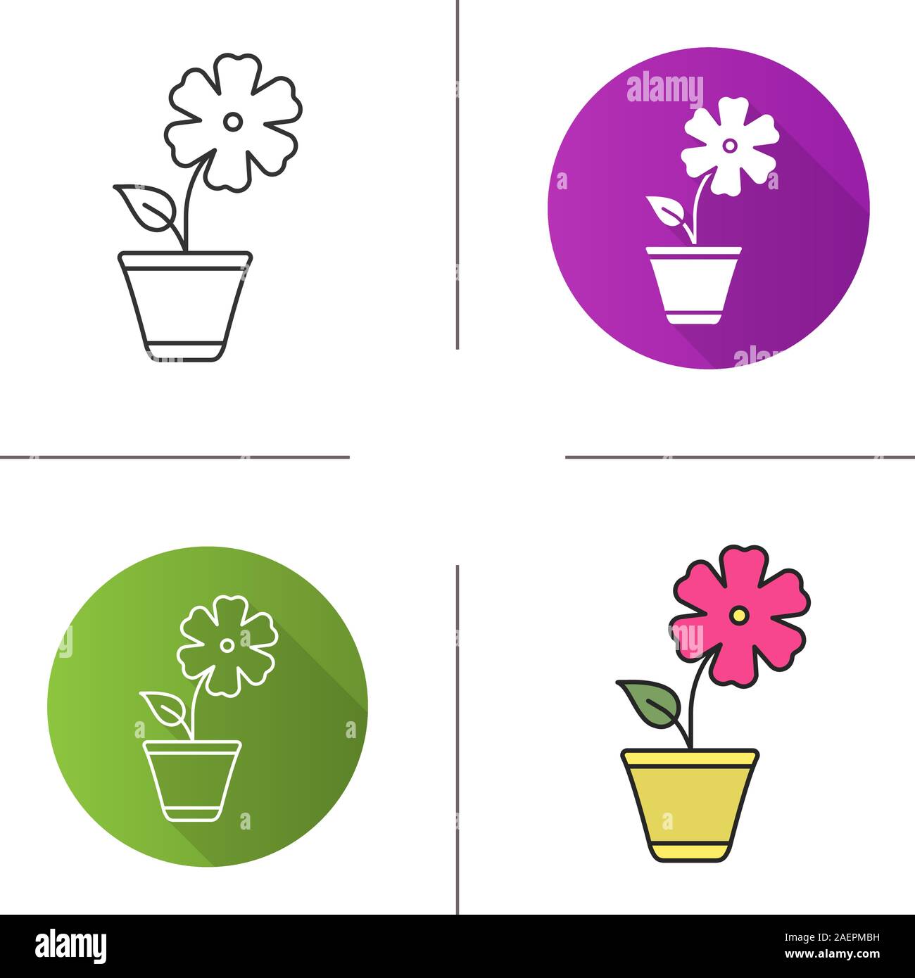 Hibiscus icon. Flat design, linear and color styles. Isolated vector ...