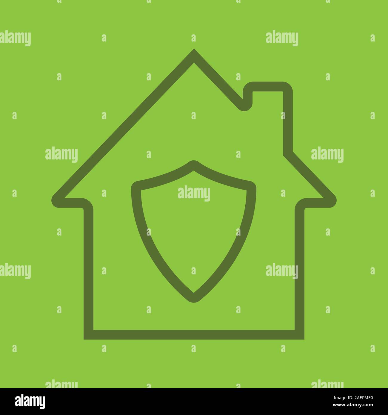 Home guard linear icon. House with shield inside. Private property ...