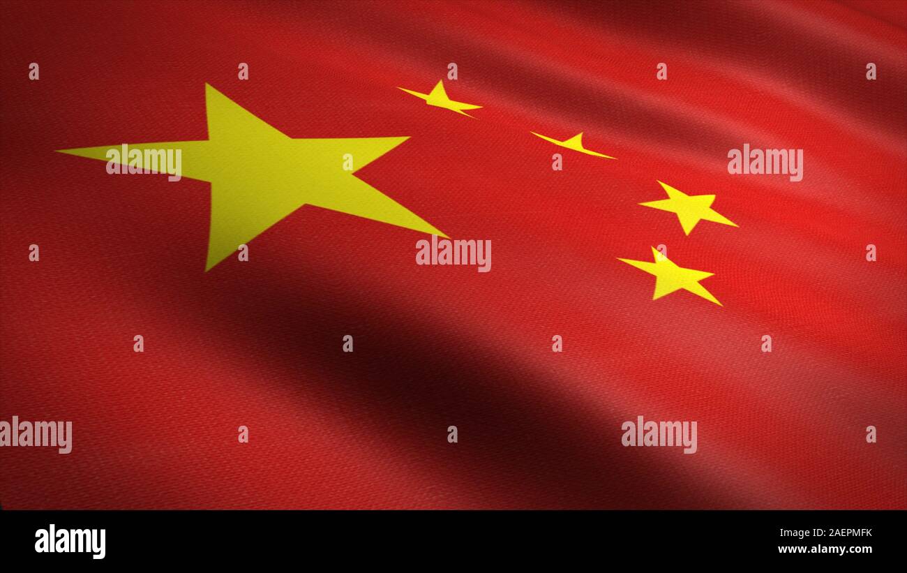 Flag of the People's Republic of China. Realistic waving flag 3D render ...