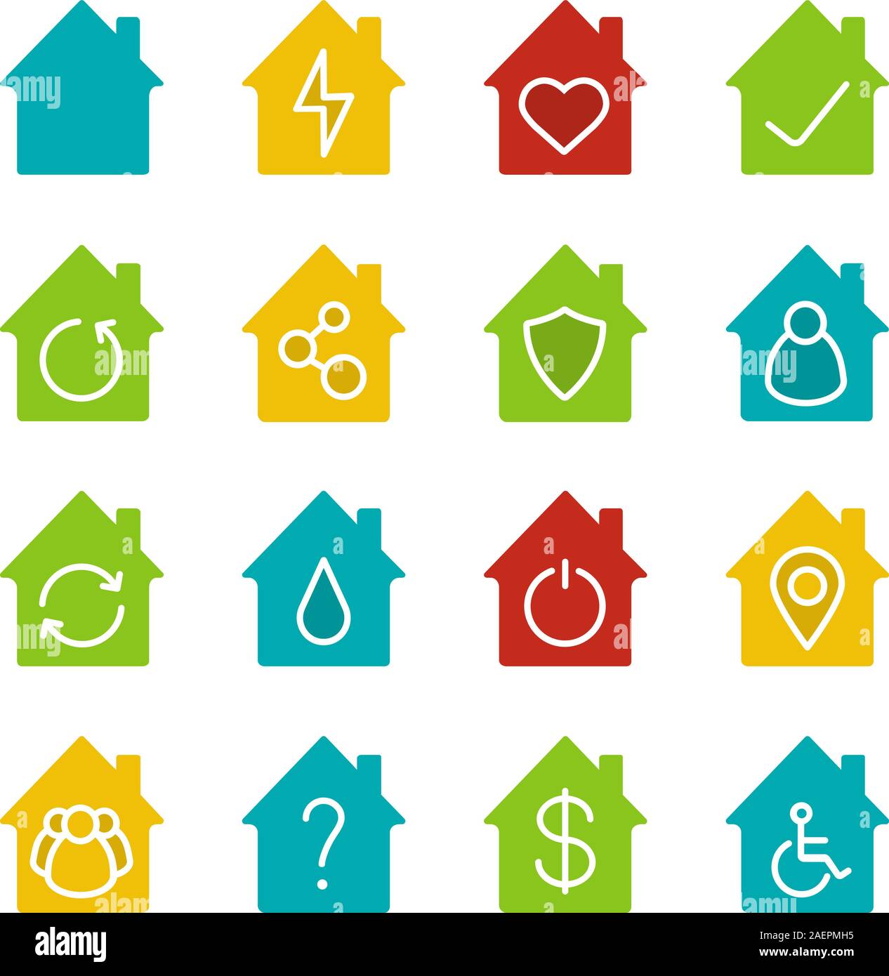 Houses glyph color icon set. Silhouette symbols on white backgrounds ...