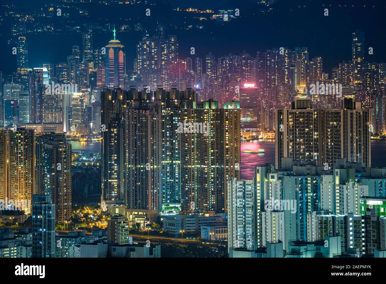 Skyline Hong Kong city at twilight time view from mountain in Hong Kong ...