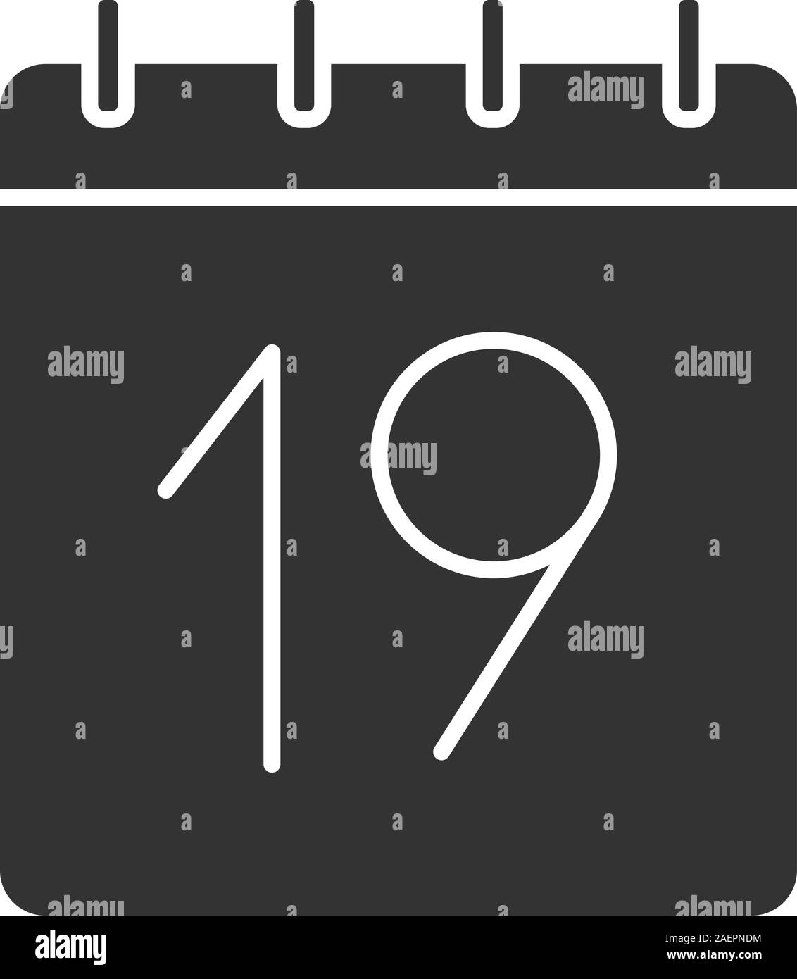 Nineteenth day of month glyph icon. Date silhouette symbol. Wall ...