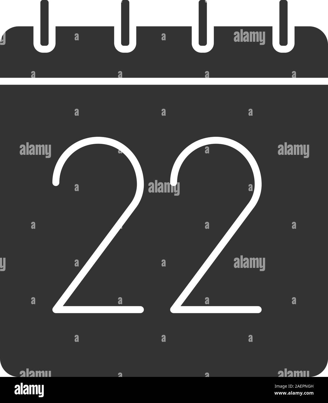 Twenty second day of month glyph icon. Date silhouette symbol. Wall ...