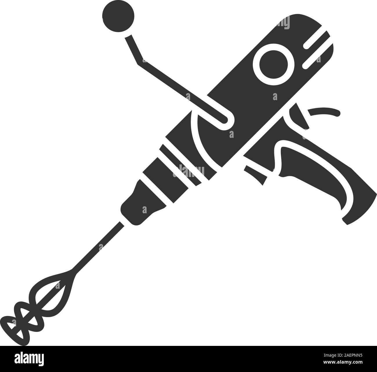 Hand held cement mixer glyph icon. Silhouette symbol. Paint mixer ...