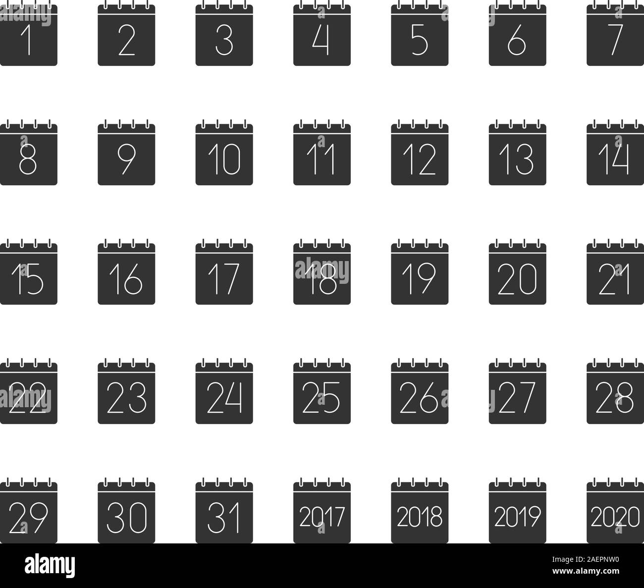 Month calendar glyph icons set. Dates silhouette symbols. Days of ...