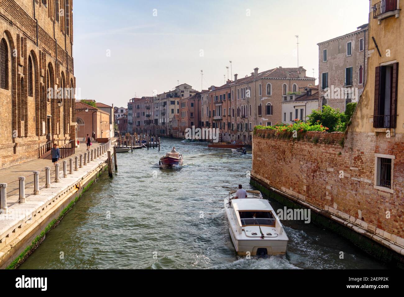 Venice, Italy. Wide city channel with motor boats Stock Photo - Alamy