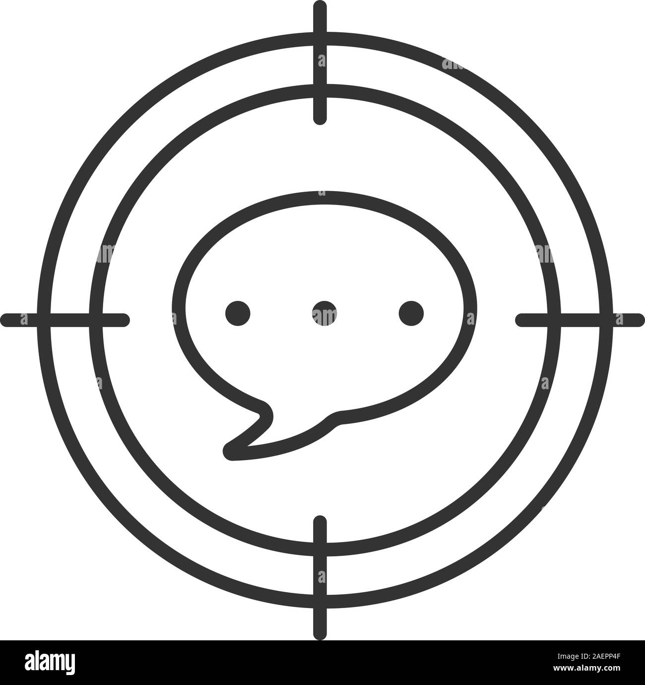 Aim on speech bubble linear icon. Dialogs searching thin line ...