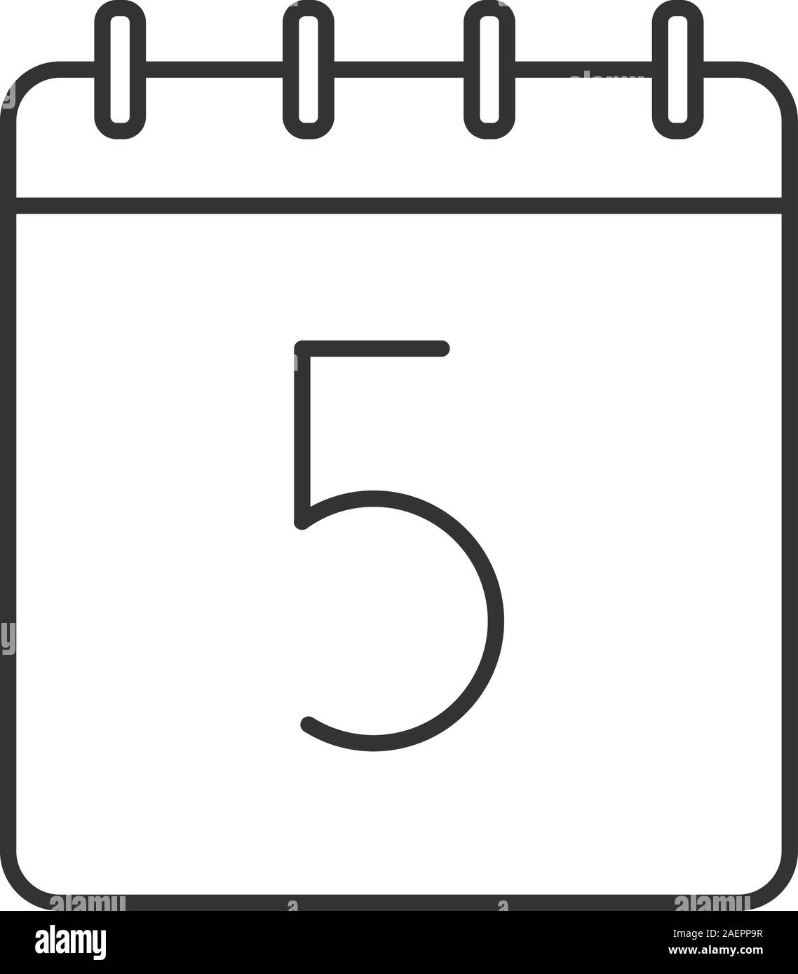 Fifth day of month linear icon. Wall calendar with 5 sign. Thin line ...