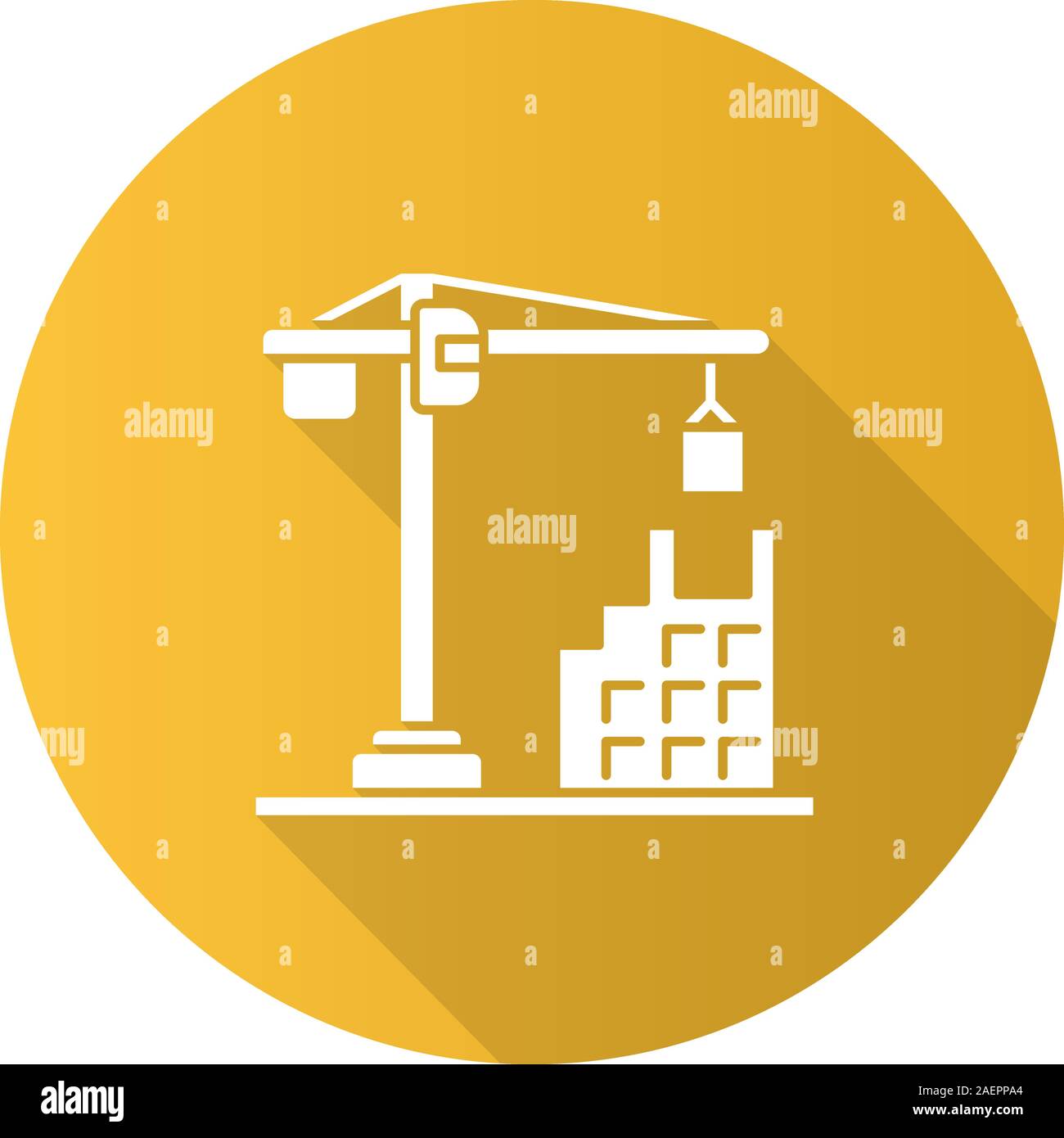 Building flat design long shadow glyph icon. Constructing. Tower crane ...