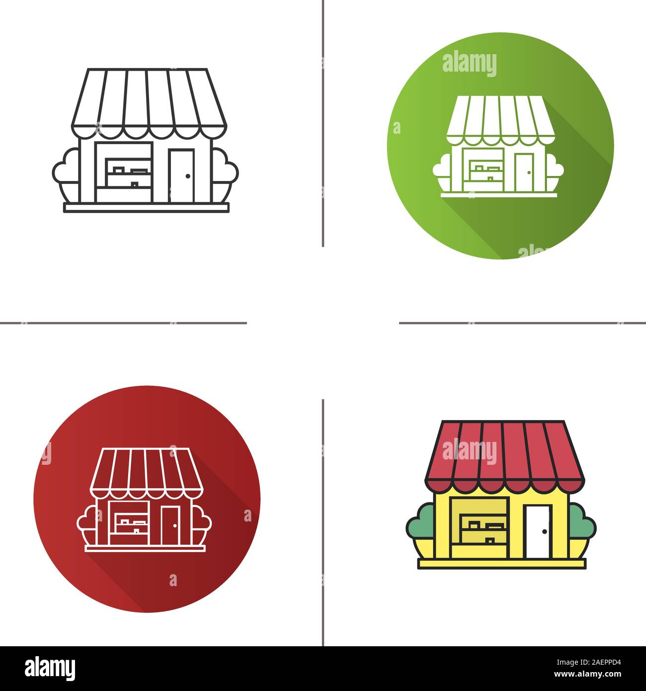 Small shop icon. Flat design, linear and color styles. Coffee house ...