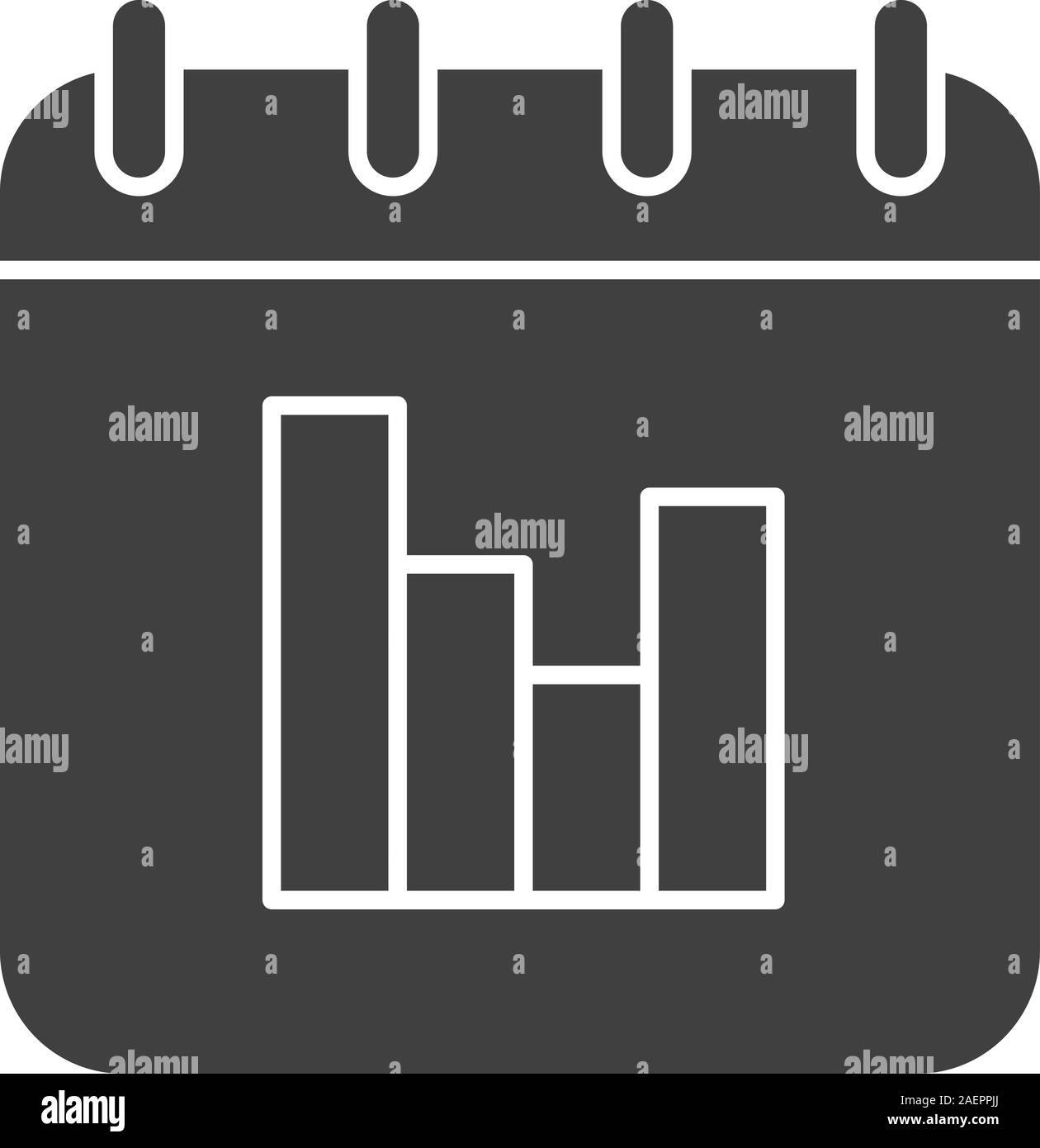 Calendar statistics glyph icon. Silhouette symbol. Calendar page with ...